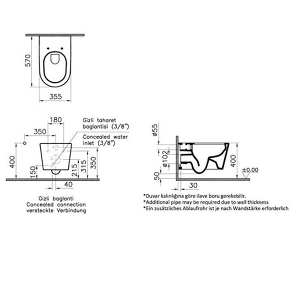 VitrA Nest Rim-ex Asma Klozet 58 cm | 5176B003-0559