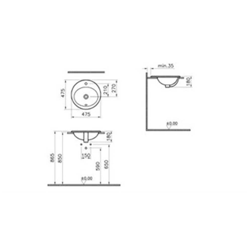 VitrA S20 Tezgahüstü Lavabo 48 cm | 5467B003-0001