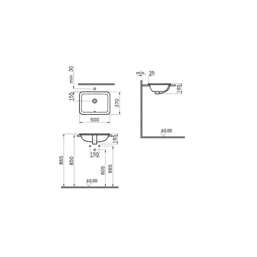 VitrA S20 Tezgahüstü Lavabo 50 cm | 5474B003-0642