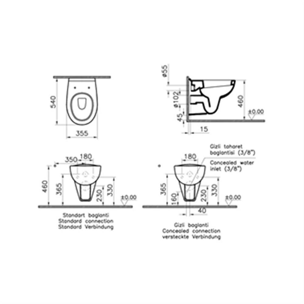 VitrA Conforma Özel İhtiyaç Asma Klozet 54 cm | 5812L003-0850