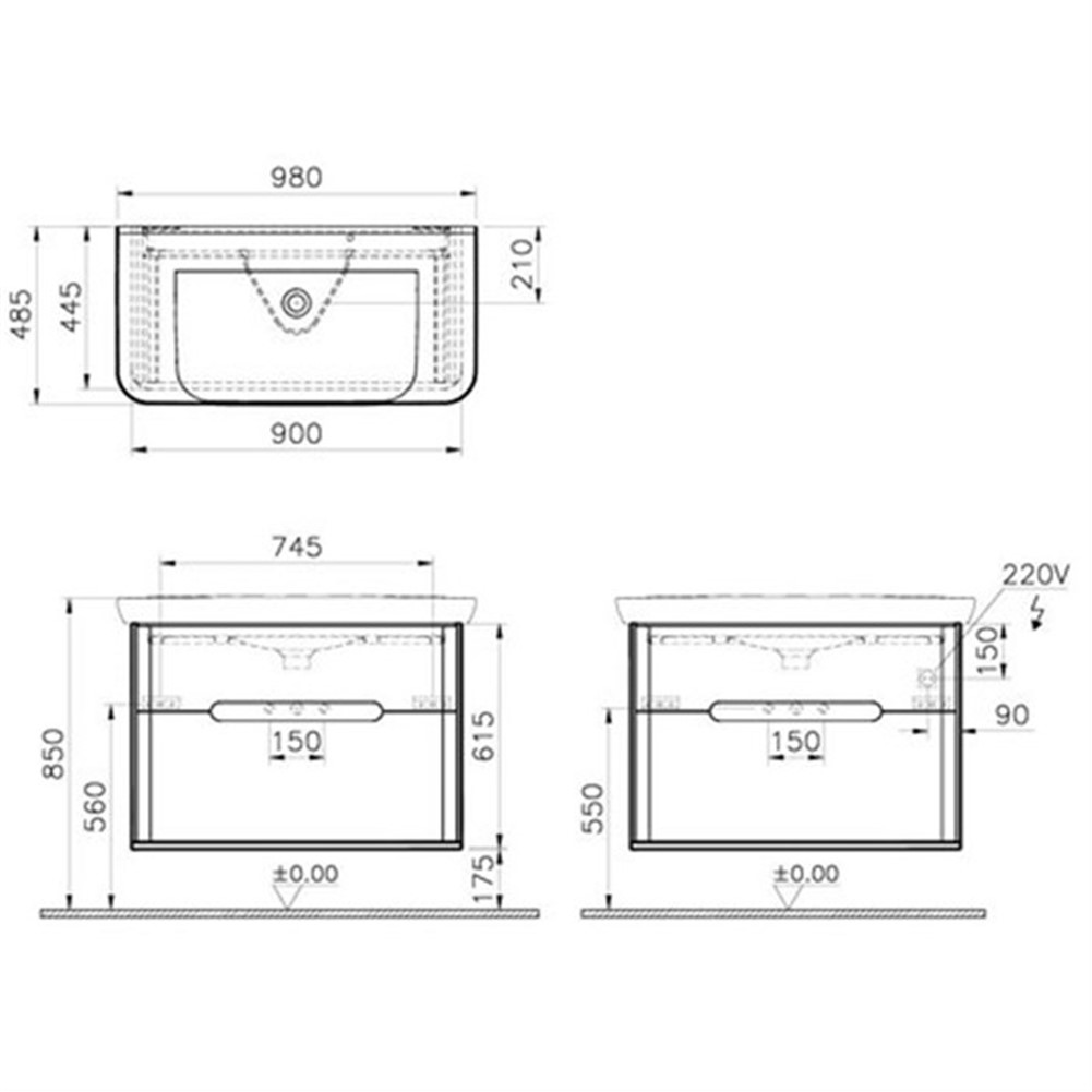 VitrA Sento Lavabo Dolabı 100 cm Çift Çekmeceli Mat Beyaz | 60826