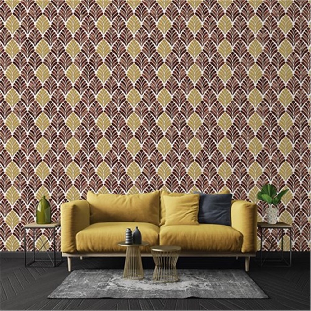 Duka Bordo Yaprak Desenli Duvar Kağıdı | DK.20196-5